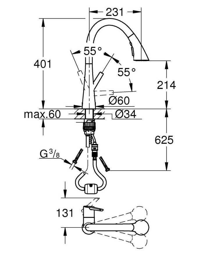 Смеситель для кухни Grohe Zedra New с выдвижной лейкой, хром (32294002)